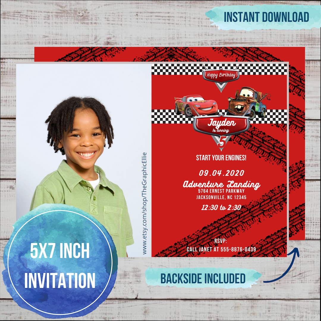 Invitación a la foto de Cars invitación de cumpleaños de - Etsy España