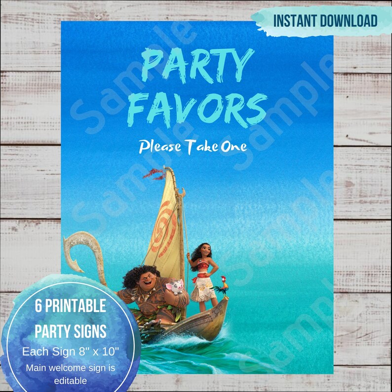 Moana Party Sign Pack, Birthday Party Signs, Printable Signs, Moana ...