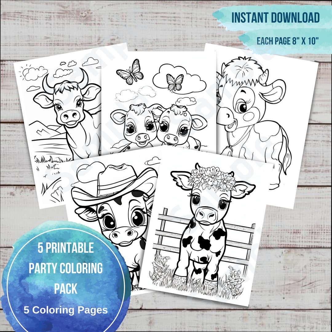 Cow Coloring Pack, Printable, Kids Activity, Cow Birthday Fun, Party ...