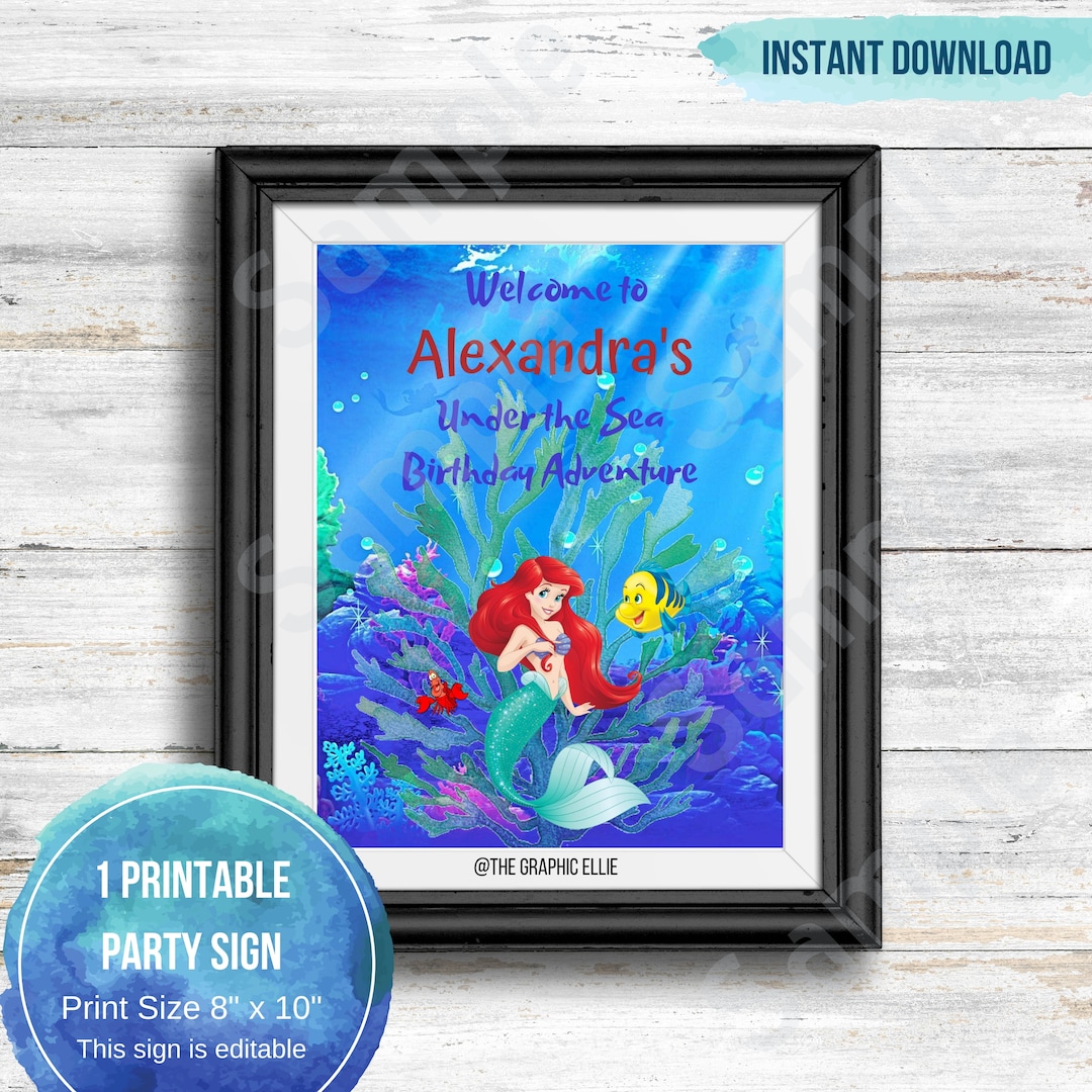 Little Mermaid Personalized Sign,birthday Party Sign,printable Sign ...