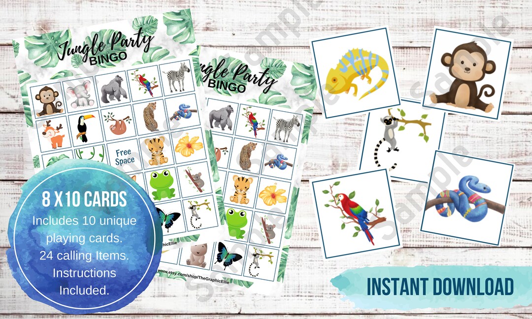 Jungle Safari Bingo Game, Printable, Kids Game, Birthday Game, Party ...