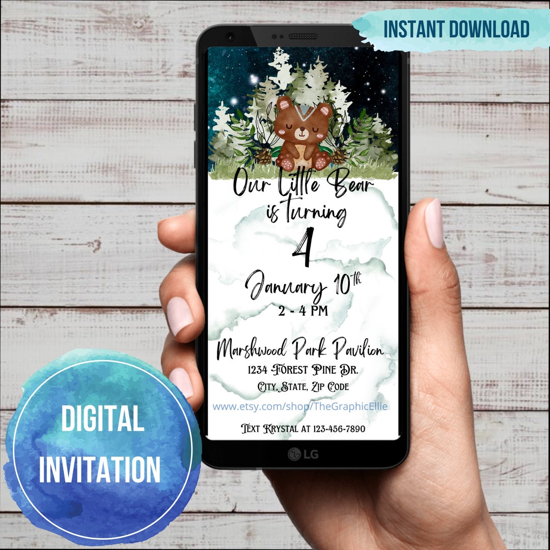 Little Bear Birthday Invitation, Bear Invite, Baby Bear Invite, Text ...