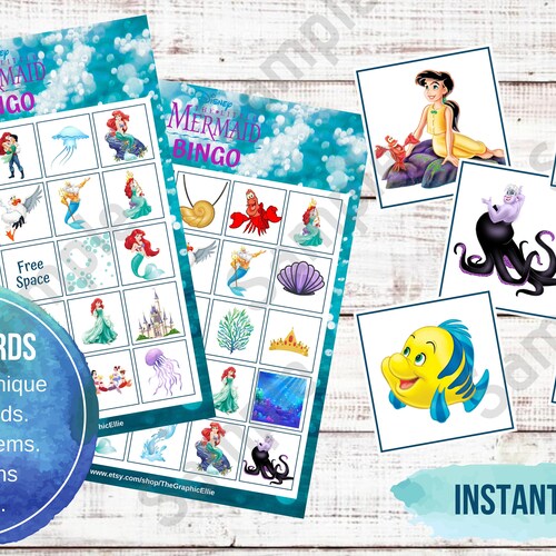 Little Mermaid Bingo Game Printable Kids Game Mermaid - Etsy Canada
