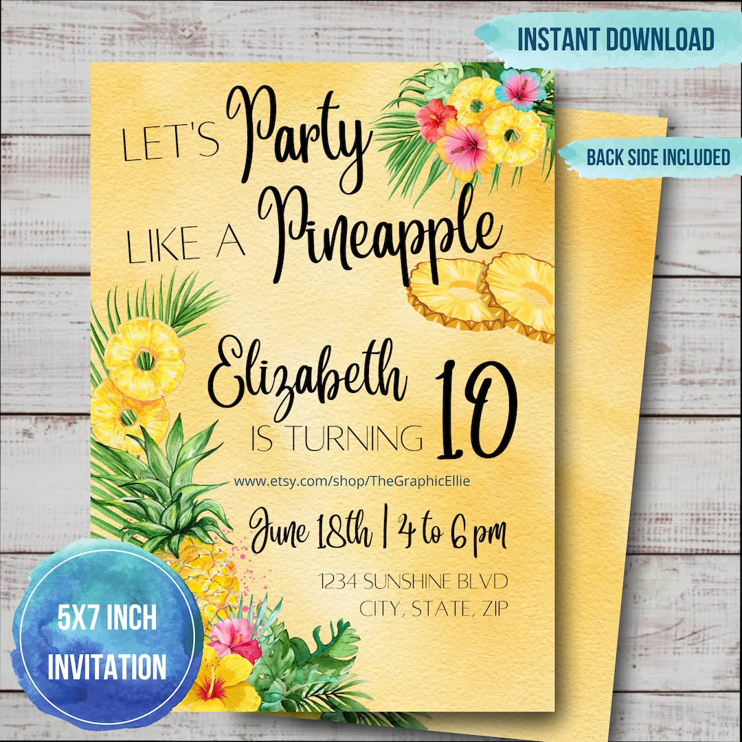 Editable Tropical Pool Party Invitation, Hawaiian Luau Pool Party ...