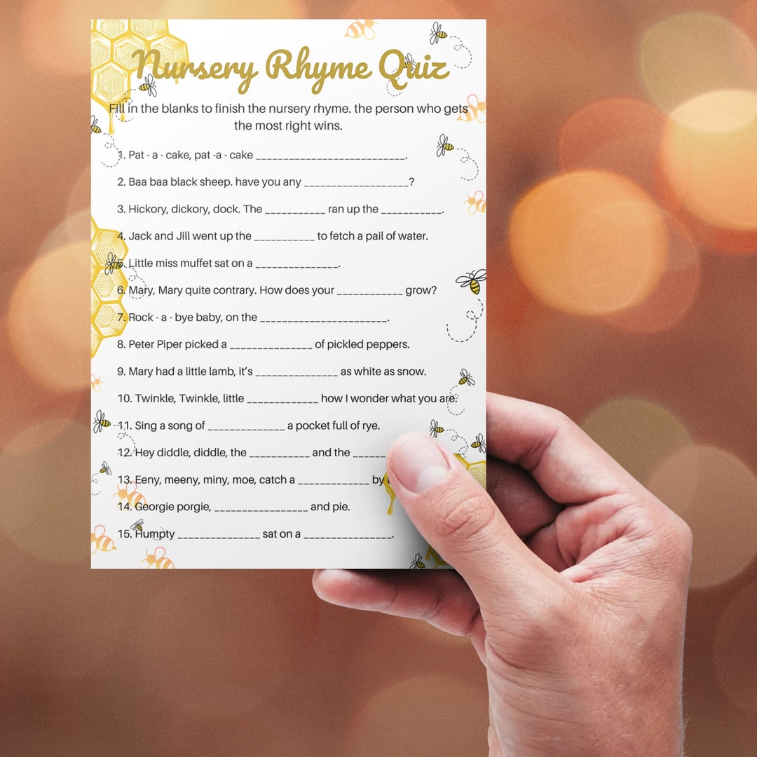 Honey Bee Baby Shower Nursery Rhymes Game, Printable, Party Favor ...