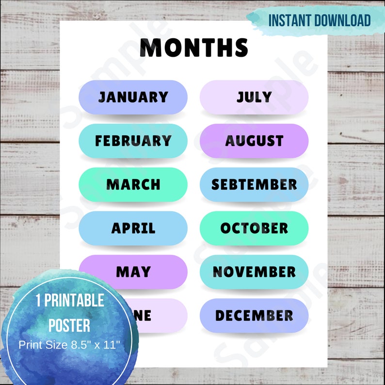 Months of the Year Printable, Montessori Education Poster, Homeschool ...