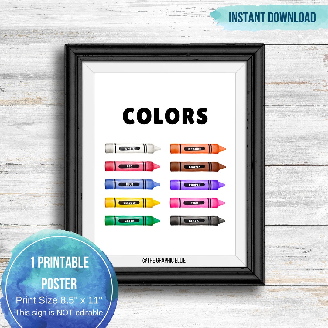 Watercolor Education Learning Posters, Crayon Print, Playroom ...