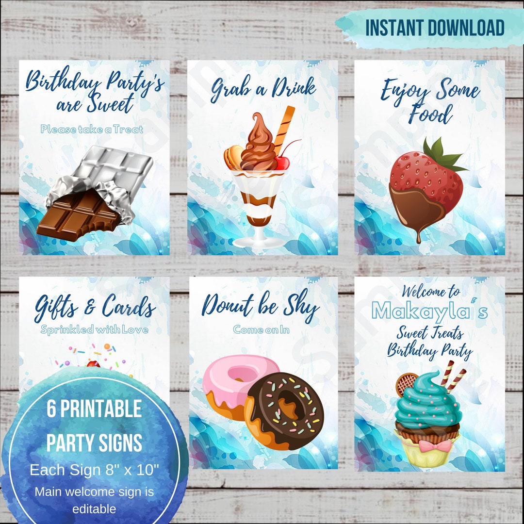 Sweet Treats Party Sign Pack,birthday Party Sign,printable Sign,sweet ...