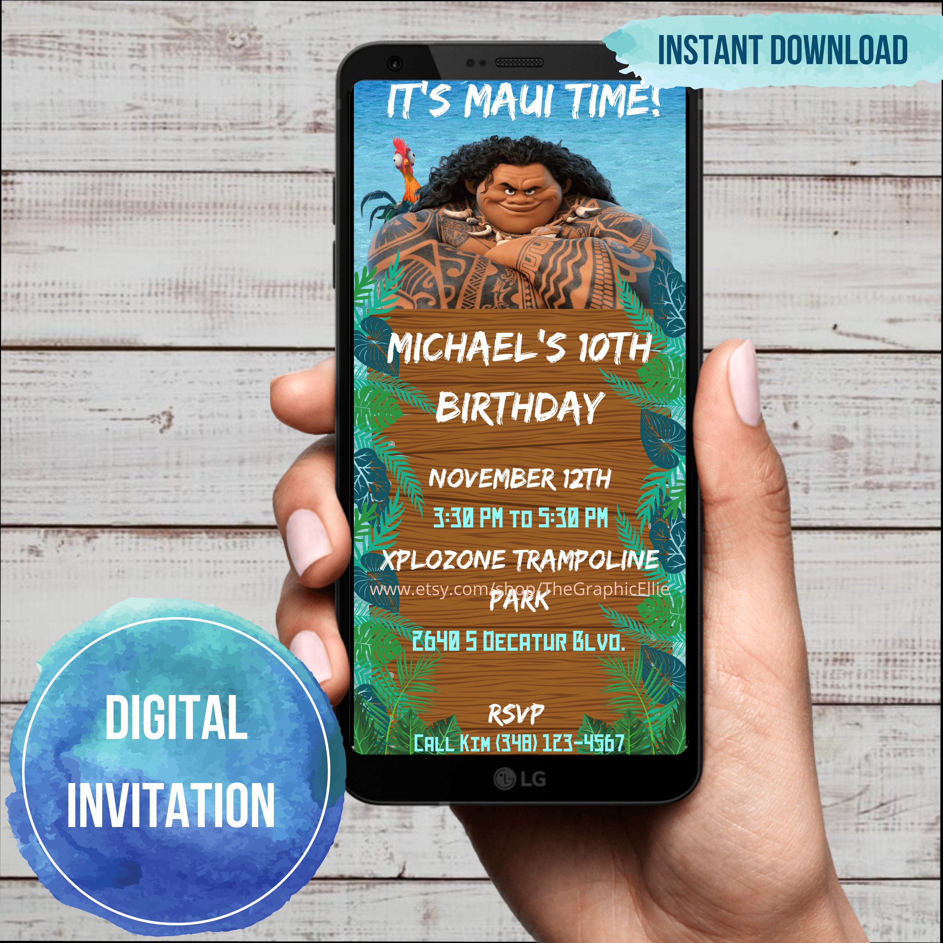 Maui Invitation, Luau,hula,tropical Birthday Invitation,hawaiian Party ...