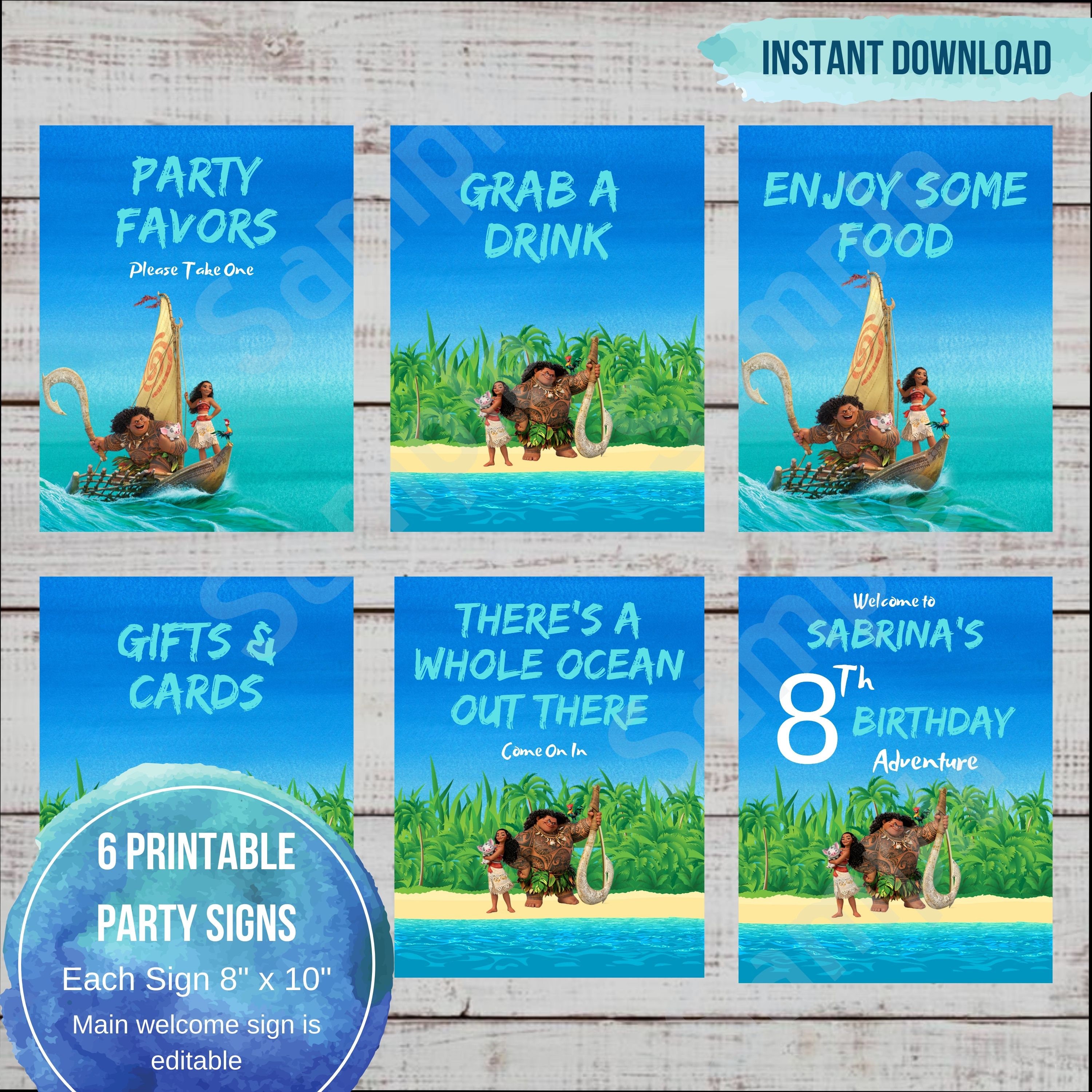 Moana Party Sign Pack, Birthday Party Signs, Printable Signs, Moana ...