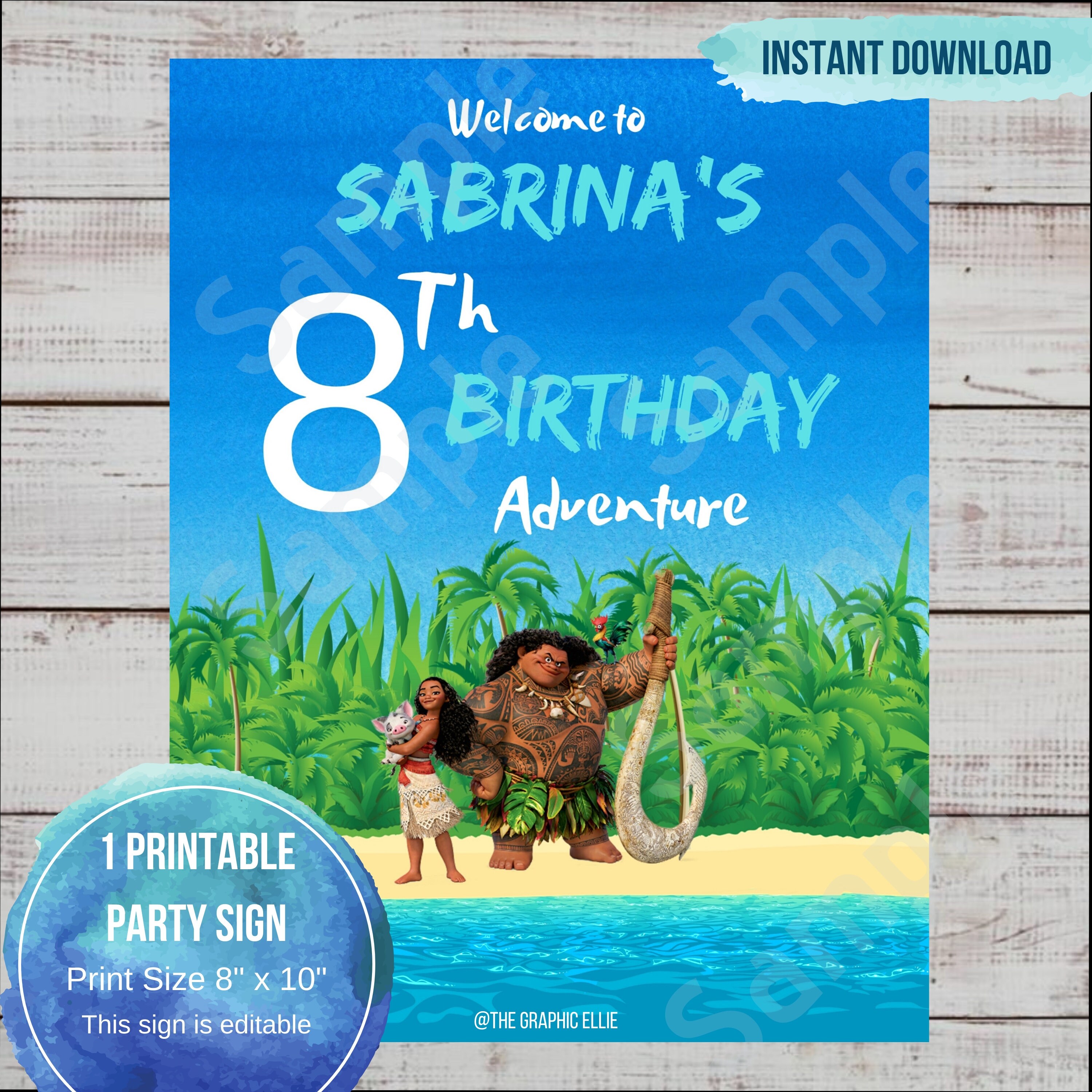 Moana Personalized Sign Birthday Party Signs Printable - Etsy