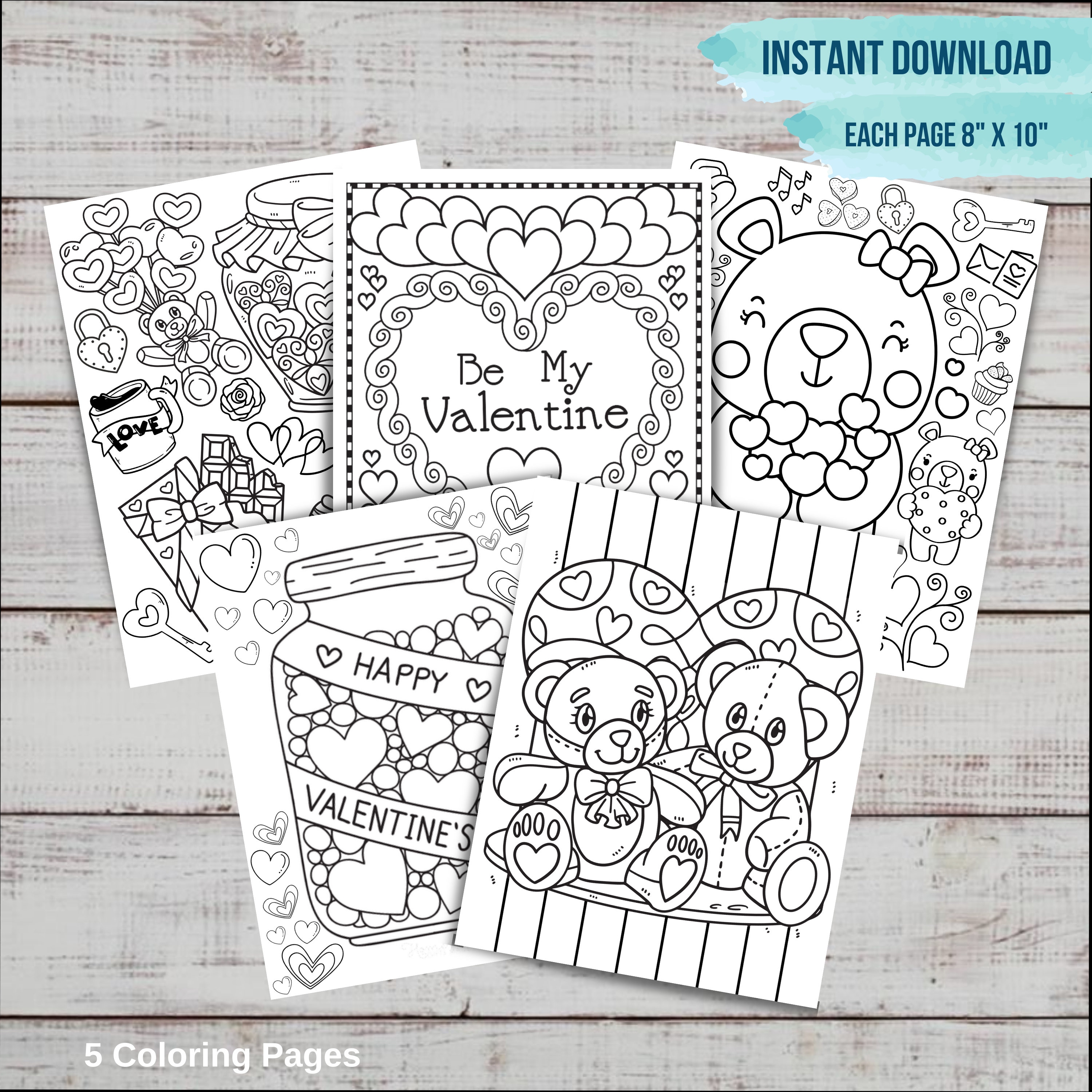 Valentine's Day Coloring Pack, Printable, Kids Activity, Valentine's ...