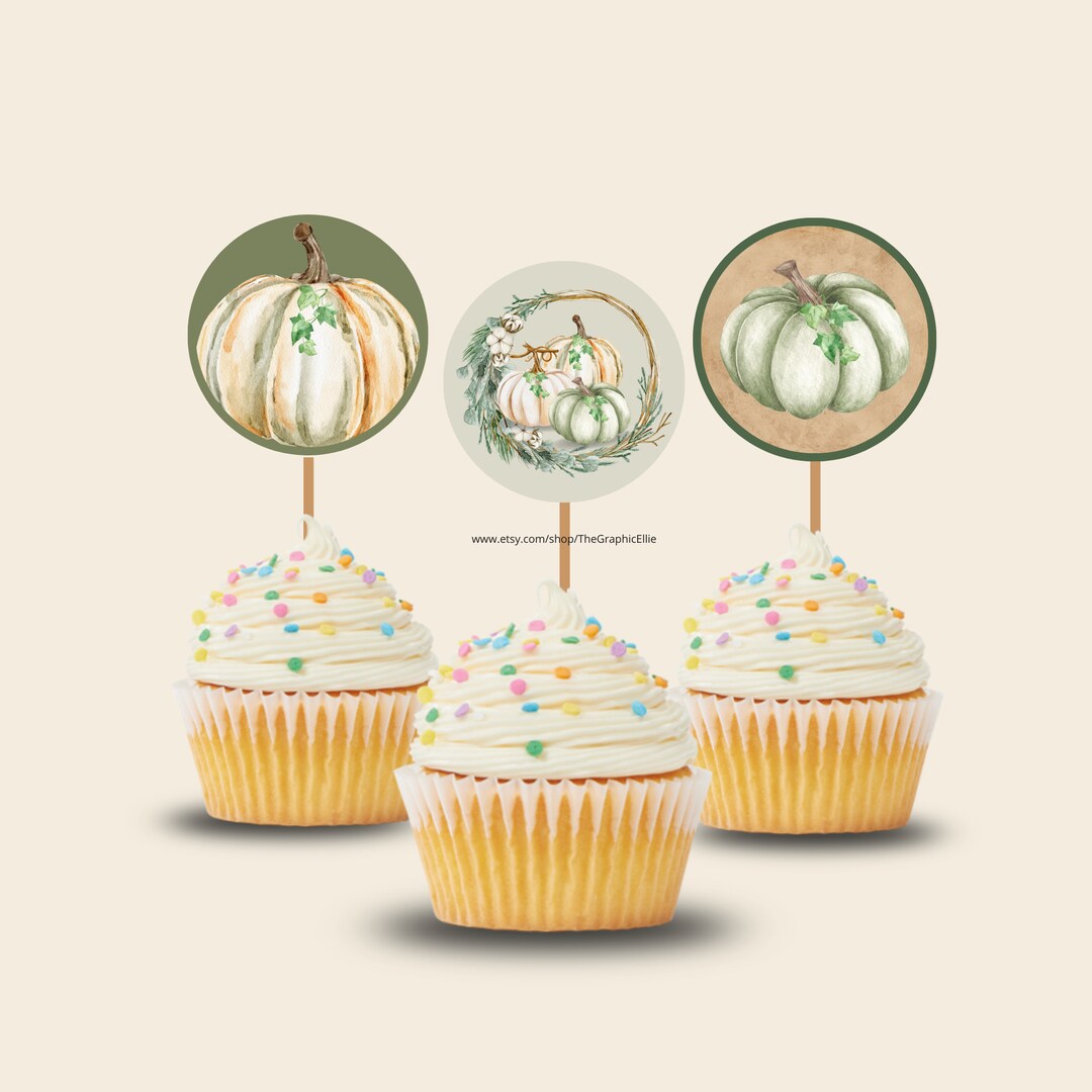 Pumpkin Bridal Shower, Printable Cupcake Toppers, Fall Bridal Shower ...