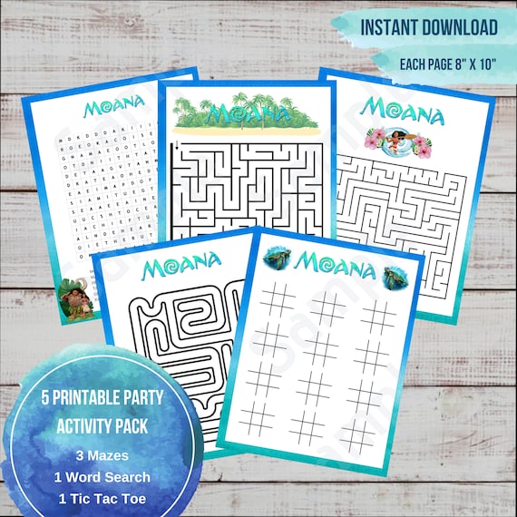 Moana Activity Pack Printable Kids Activity Moana Birthday | Etsy Australia