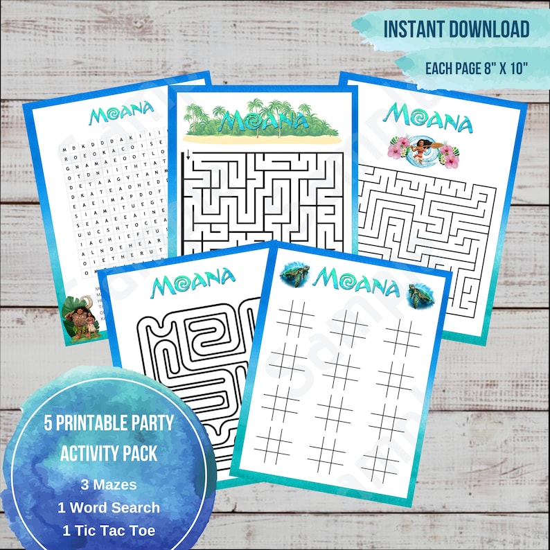 Moana Activity Pack Printable Kids Activity Moana Birthday - Etsy