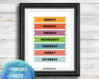 Days of the Week Printable, Education Poster, Kids Learning, Homeschool ...