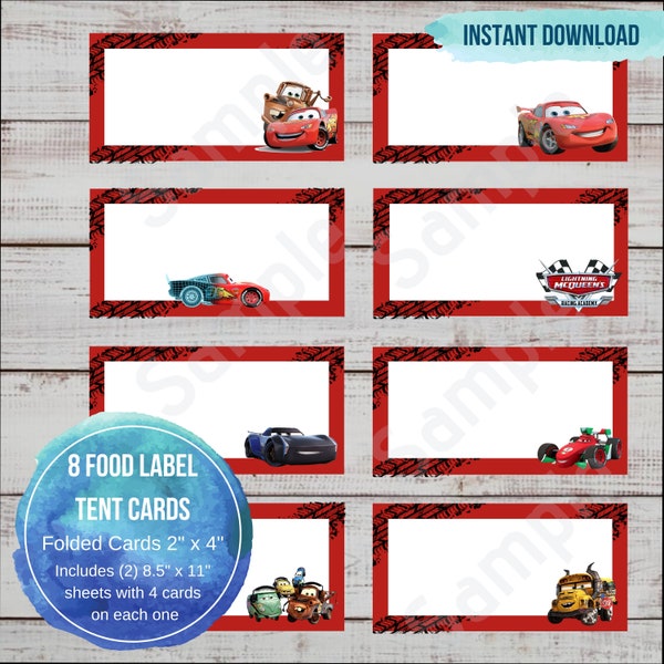 Cars Theme Food Cards - Etsy
