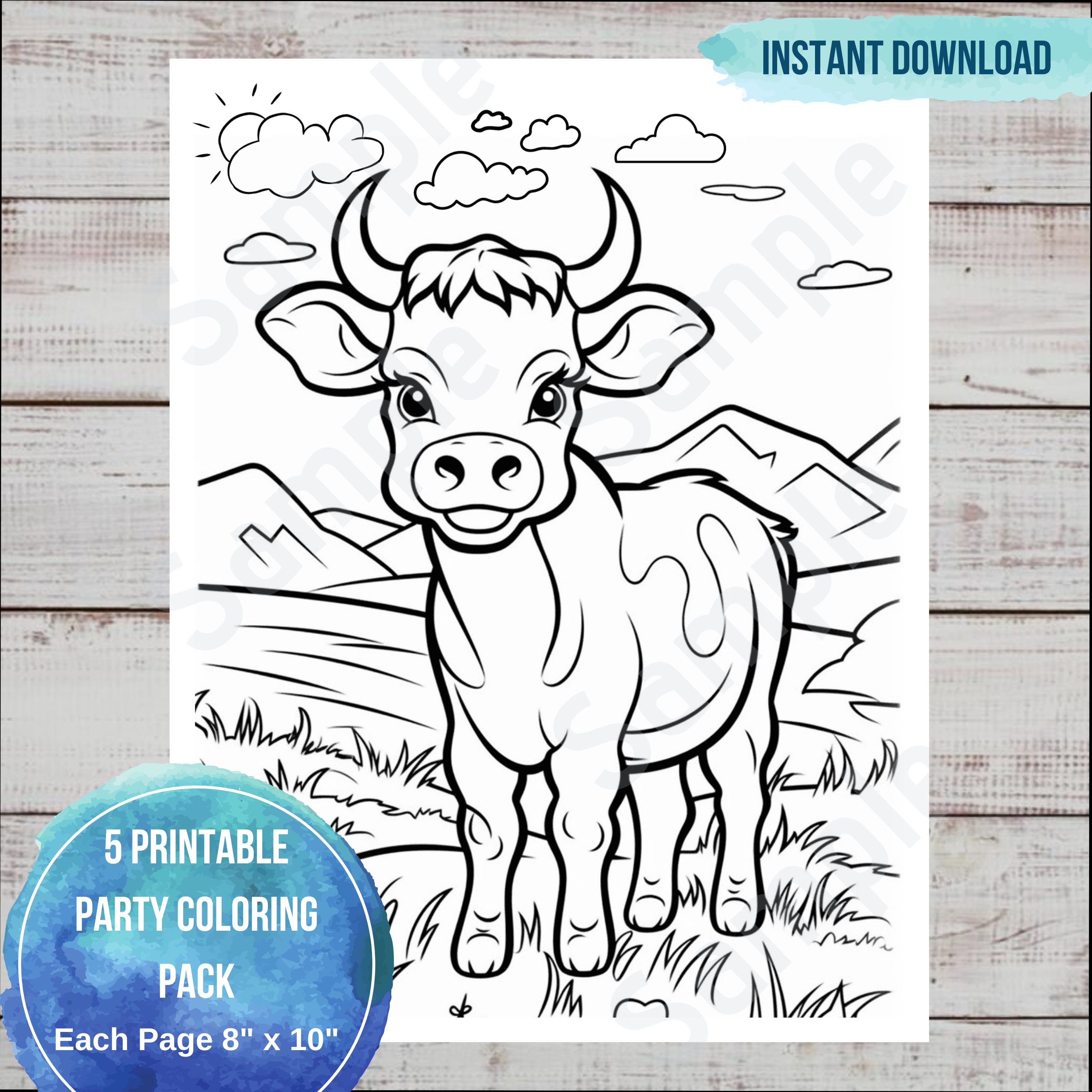 Cow Coloring Pack, Printable, Kids Activity, Cow Birthday Fun, Party ...