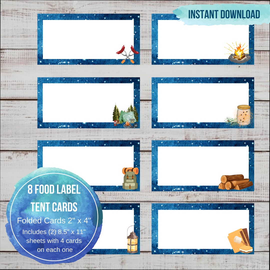 Bonfire Food Tent Label, Birthday Food Label, Teen Party Food Cards ...