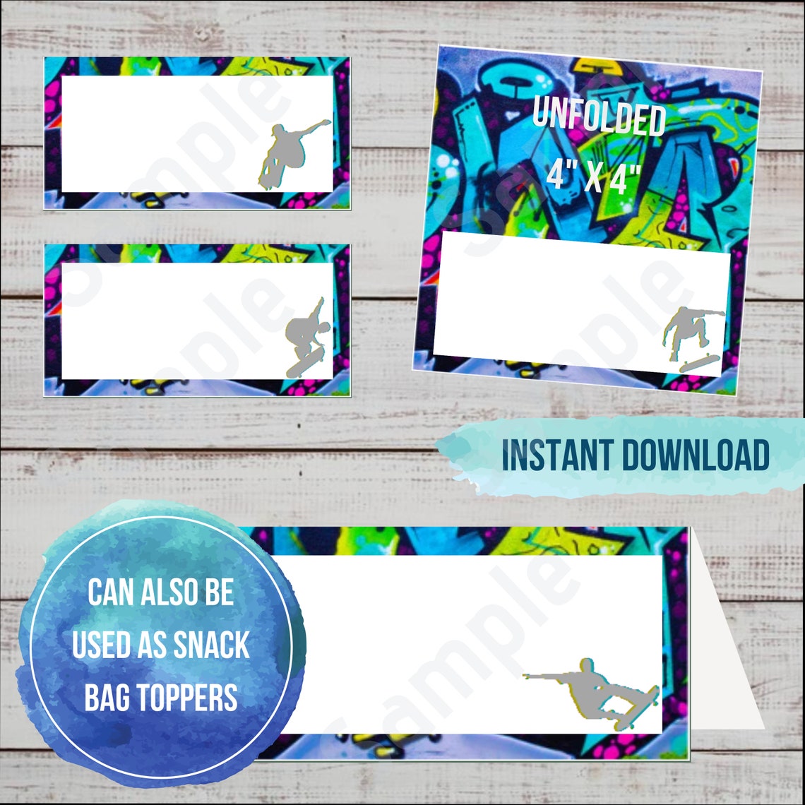 Skateboard Birthday Food Tent Label, Skater Food Label, Urban Sports ...