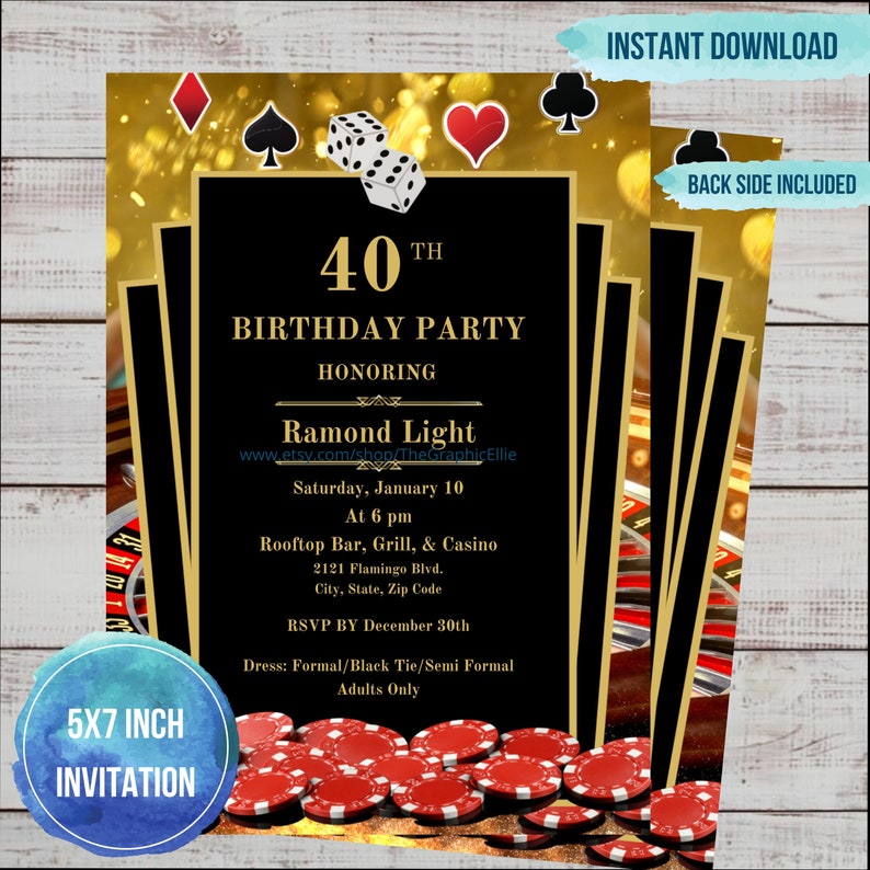 EDITABLE Art Deco 40th 5x7 Birthday Invite, Shh It's a Surprise ...