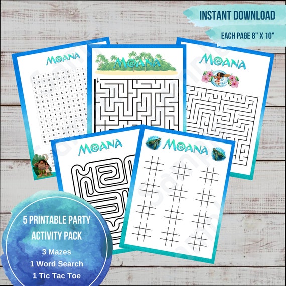 Moana Activity and Coloring Pack Printable Kids Activity | Etsy