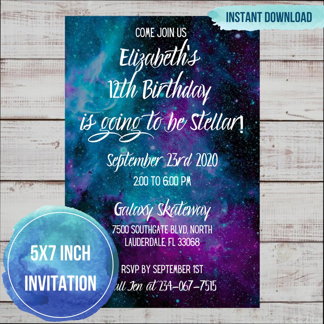 Galaxy 5 Invitation, Galaxy Universe Birthday Invitation, Cosmic Space ...