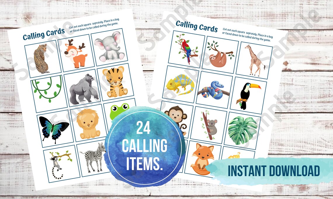 Jungle Safari Bingo Game, Printable, Kids Game, Birthday Game, Party ...