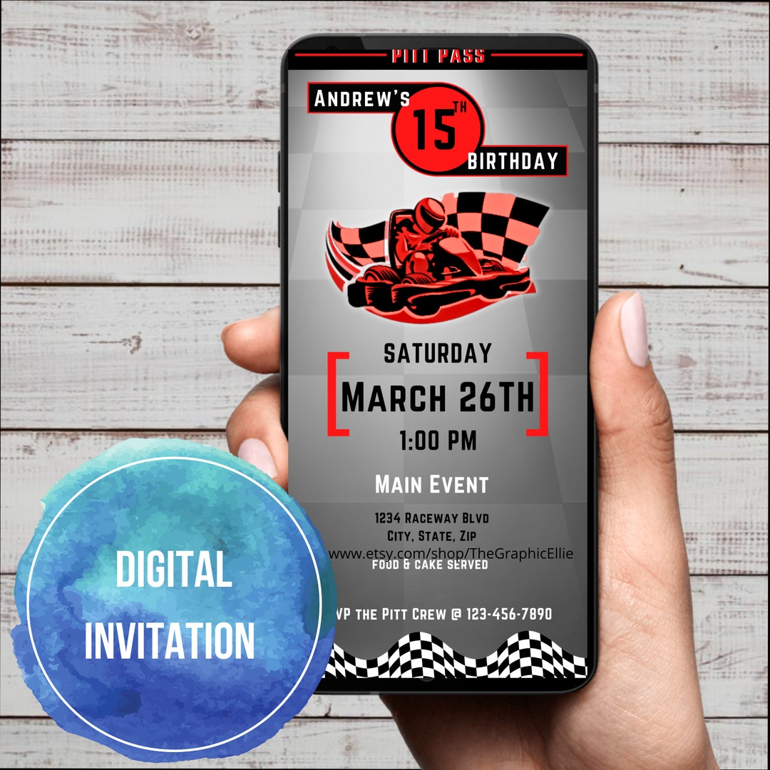 Go Kart Party Invitation -red & Black Racer - Go Kart Party - Karting ...
