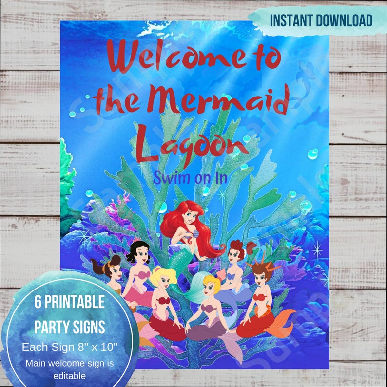 Little Mermaid Party Sign Packs,birthday Party Sign,printable Sign ...