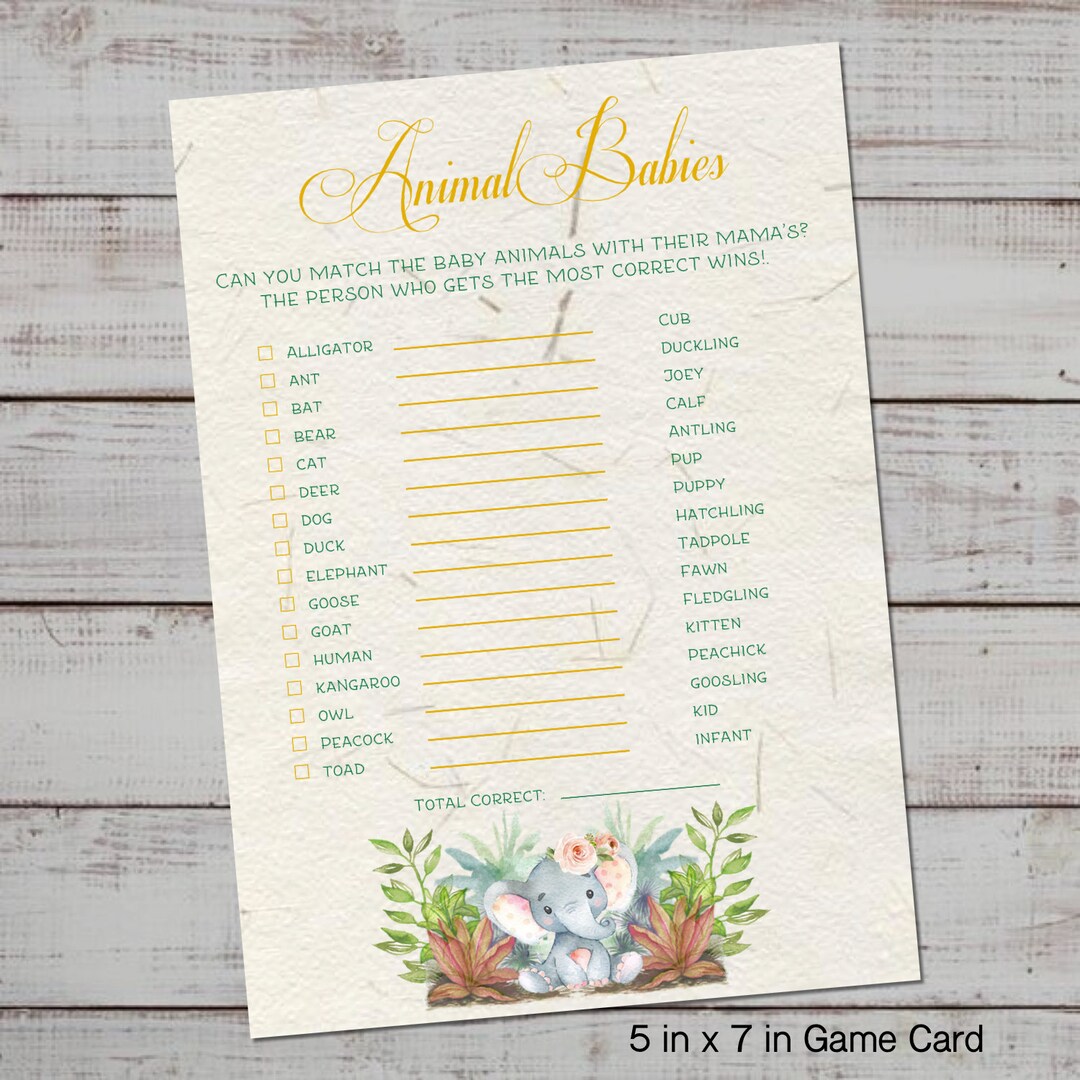 Elephant Baby Shower Name the Baby Animal Game, Baby Shower Name the ...