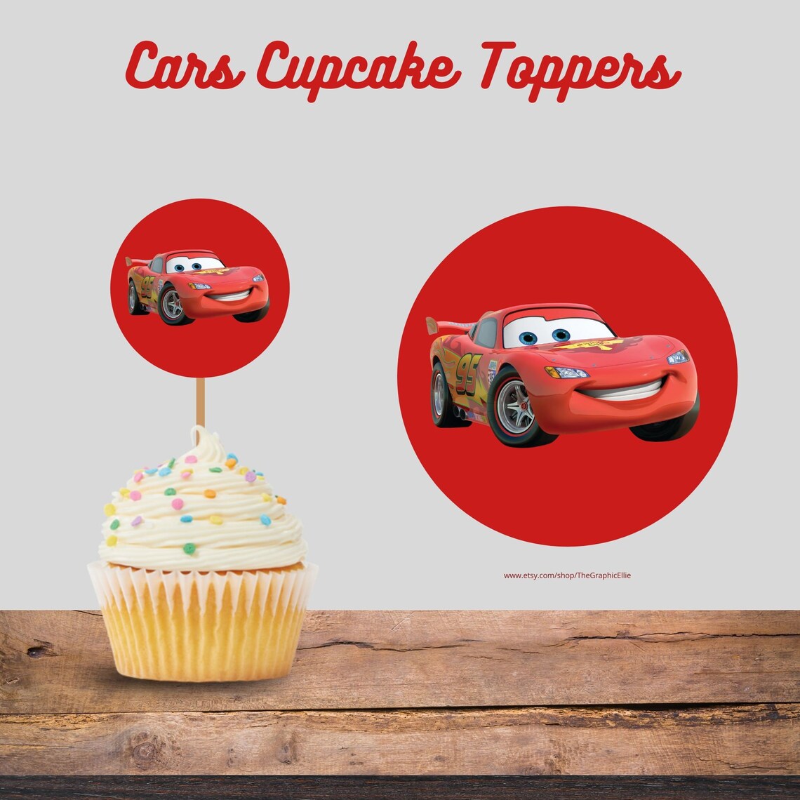 Cupcake Topper, Cars, Lignting Mcqueen Birthday Favors, Cars 2 Party ...
