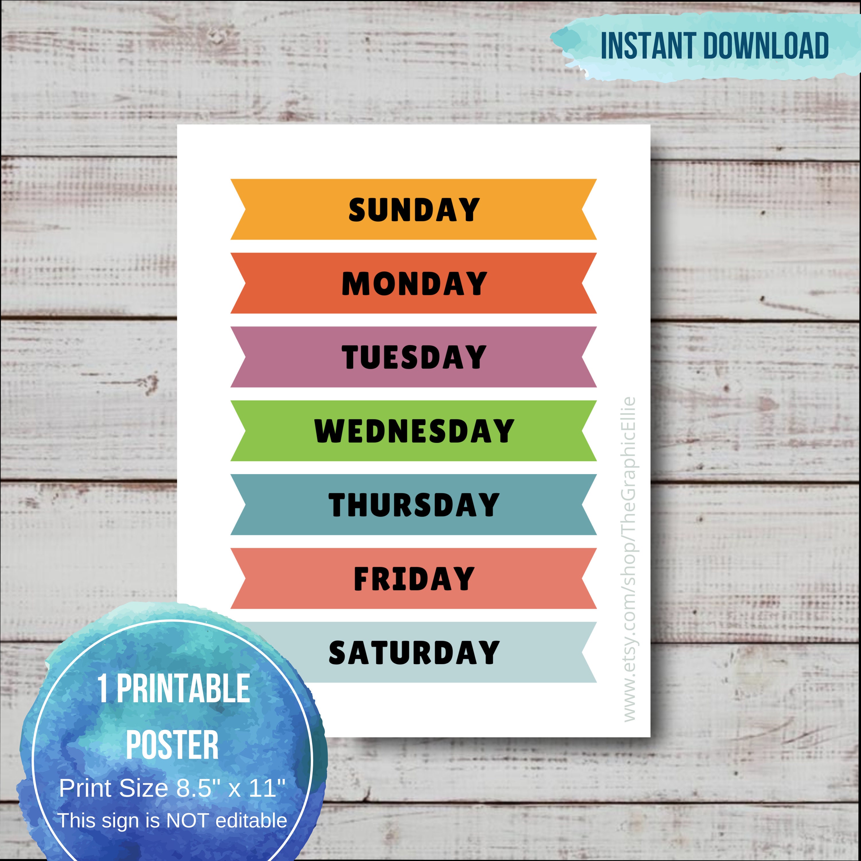 Days of the Week Printable, Montessori Education Poster, Fall Kids ...