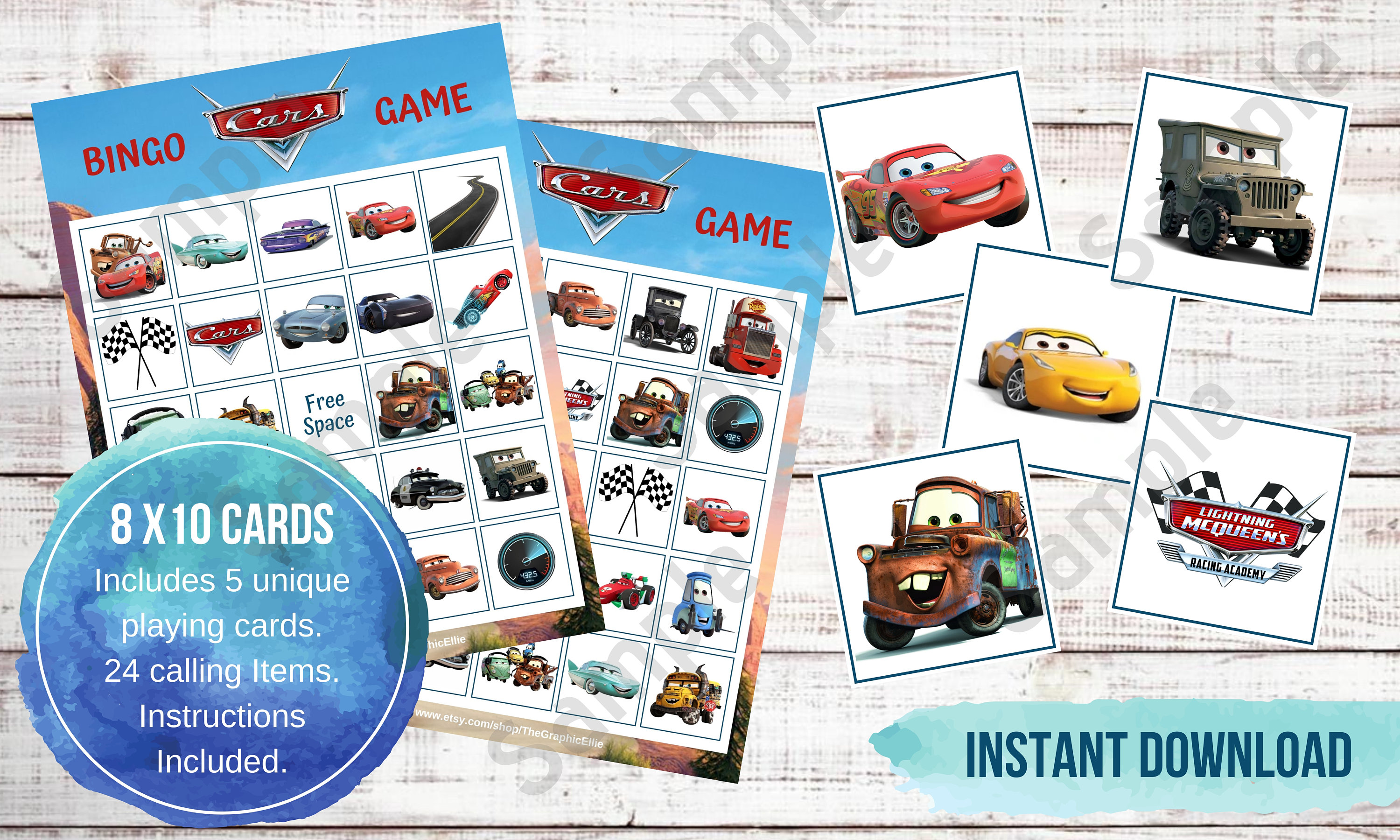 Cars Bingo Game, Printable, Kids Game, Cars Birthday Game,party Favor ...