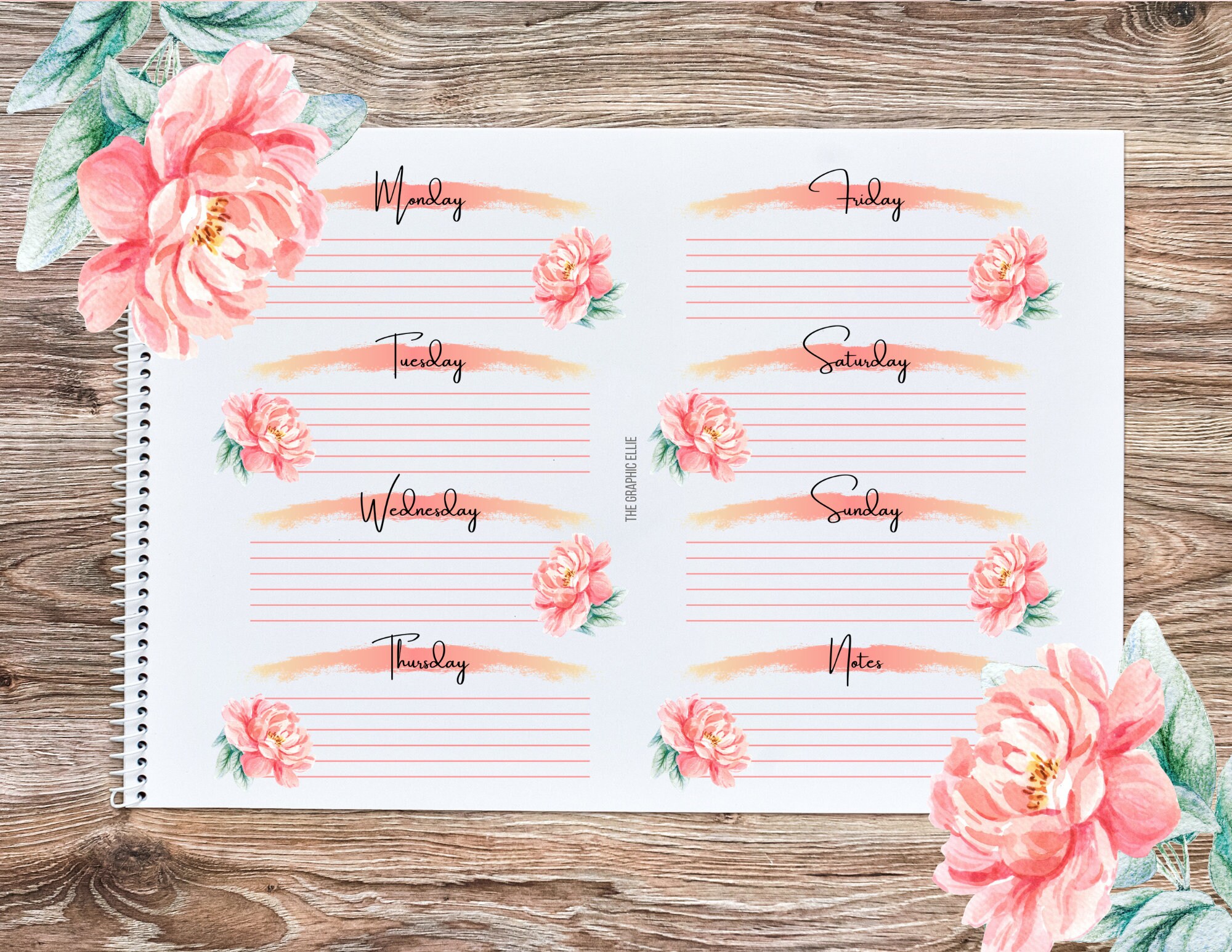 Weekly Planner Peach Rose Weekly Schedule School Planner | Etsy
