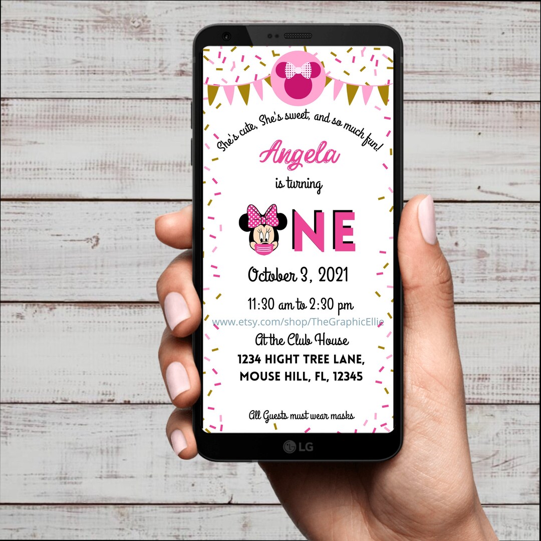 Minnie Mouse Invitation, Pink and Gold Minnie Invitation, Masked Minnie ...