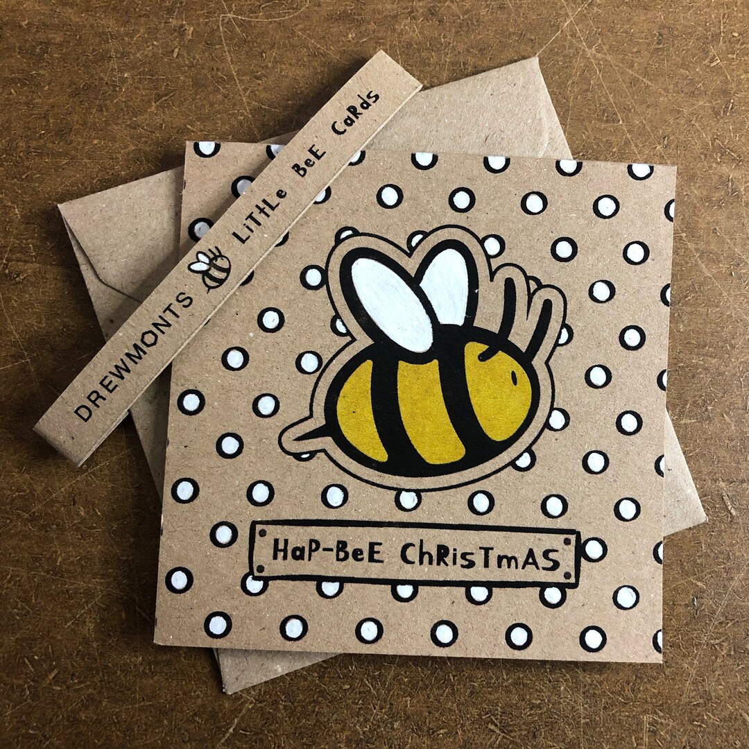 Bee Card, Christmas Card, Hap-bee Christmas, Eco Friendly Handcrafted ...
