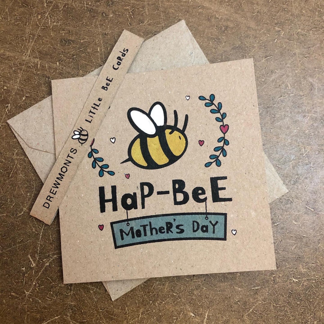 Bee Card, Mother's Day Card, Hap-bee Mother's Day, Eco Friendly ...
