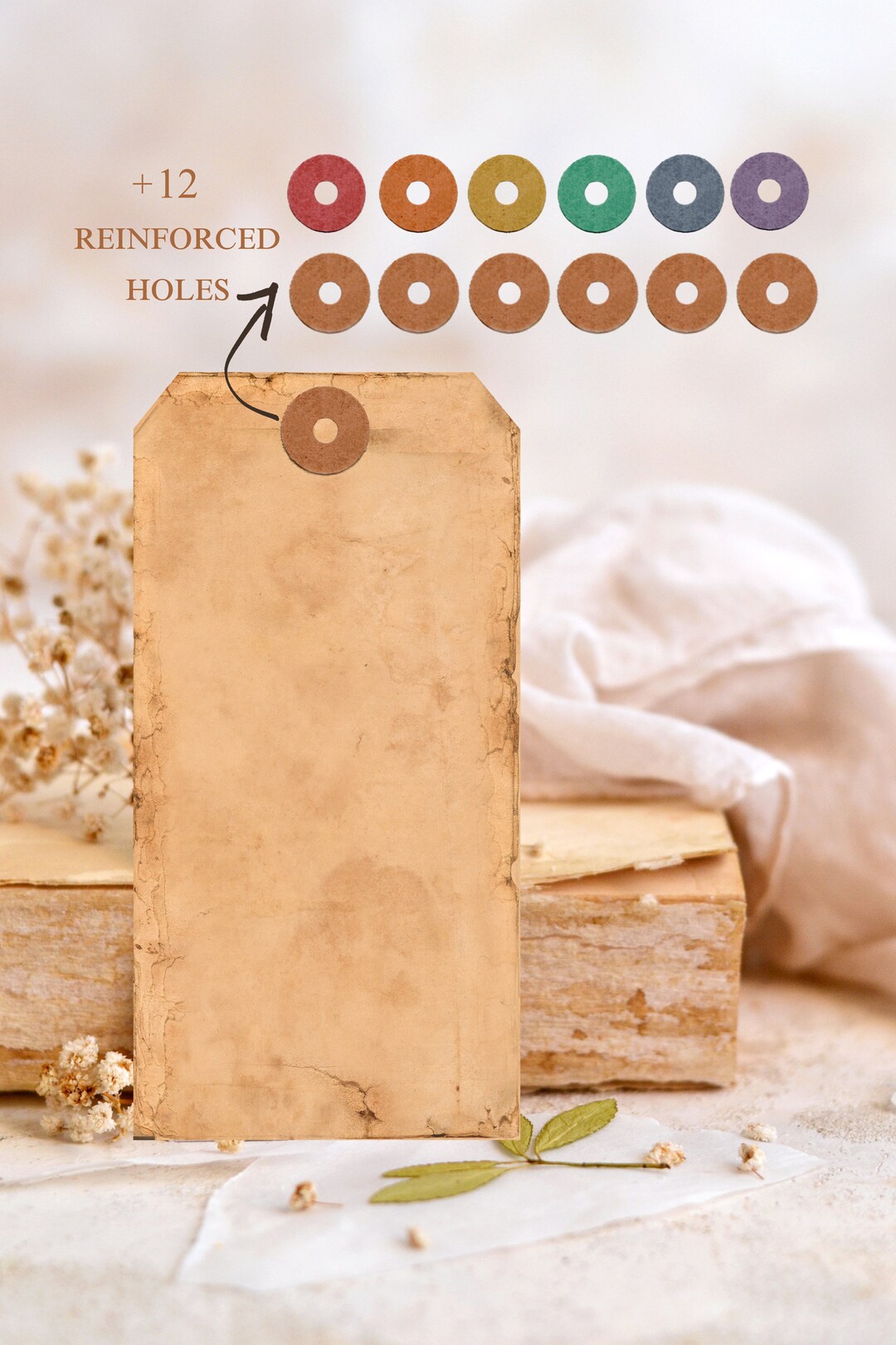 Vintage Distressed Large Blank Tags With Brown Reinforced Holes | 6 ...