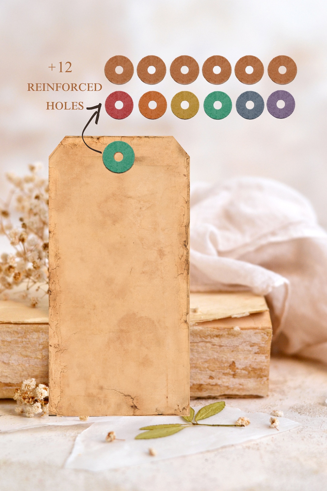 Vintage Distressed Large Blank Tags With Colored Reinforced Holes | 6 ...