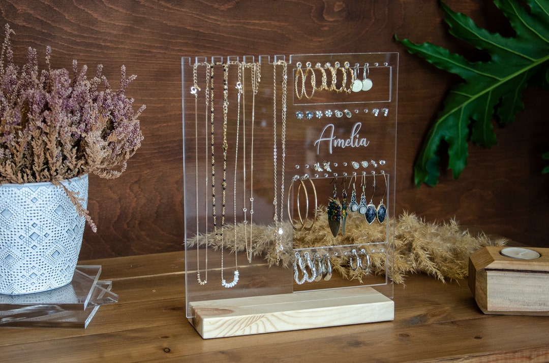 Personalised Jewellery Stand, Clear Acrylic Earring Organizer With Your ...