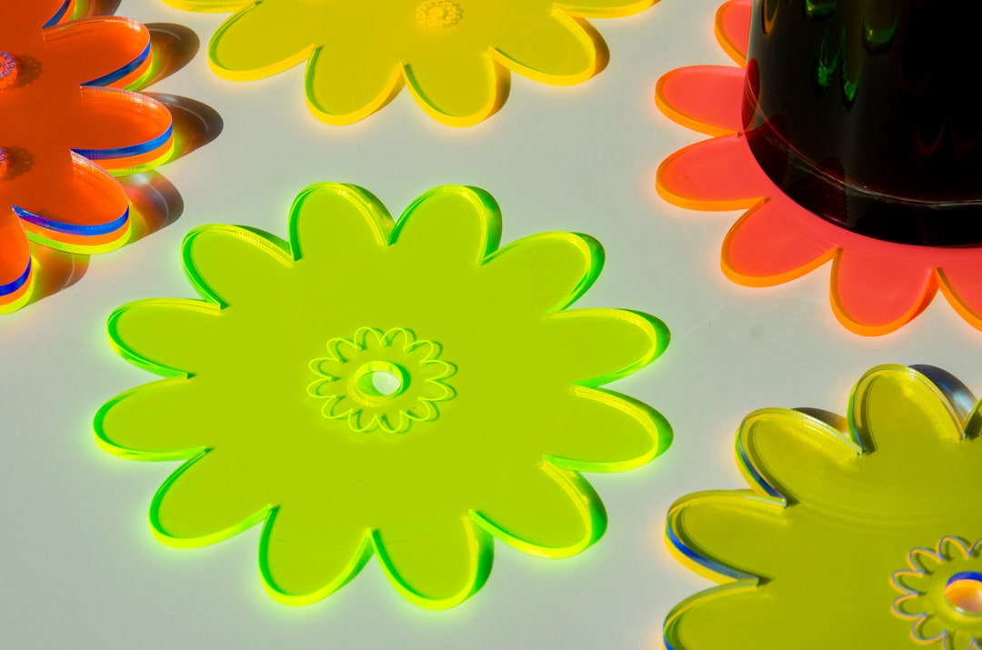 Maximalist Kitchen Coasters - Set of 4 Neon Retro Coasters for Colorful ...