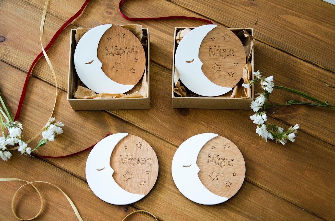 Personalized Wooden Moon Magnet - Custom Name Christening Favours ...