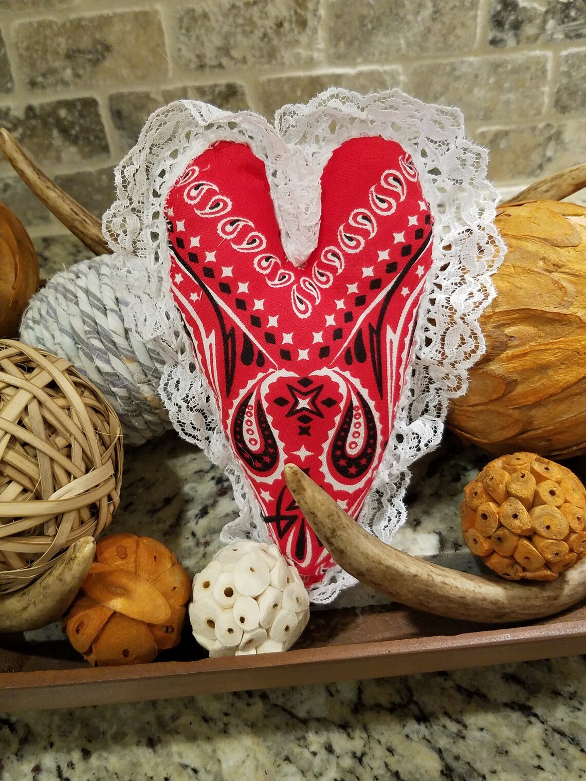 Heart Shaped Red Bandana with lace decorative pillow. Unique one of a ...