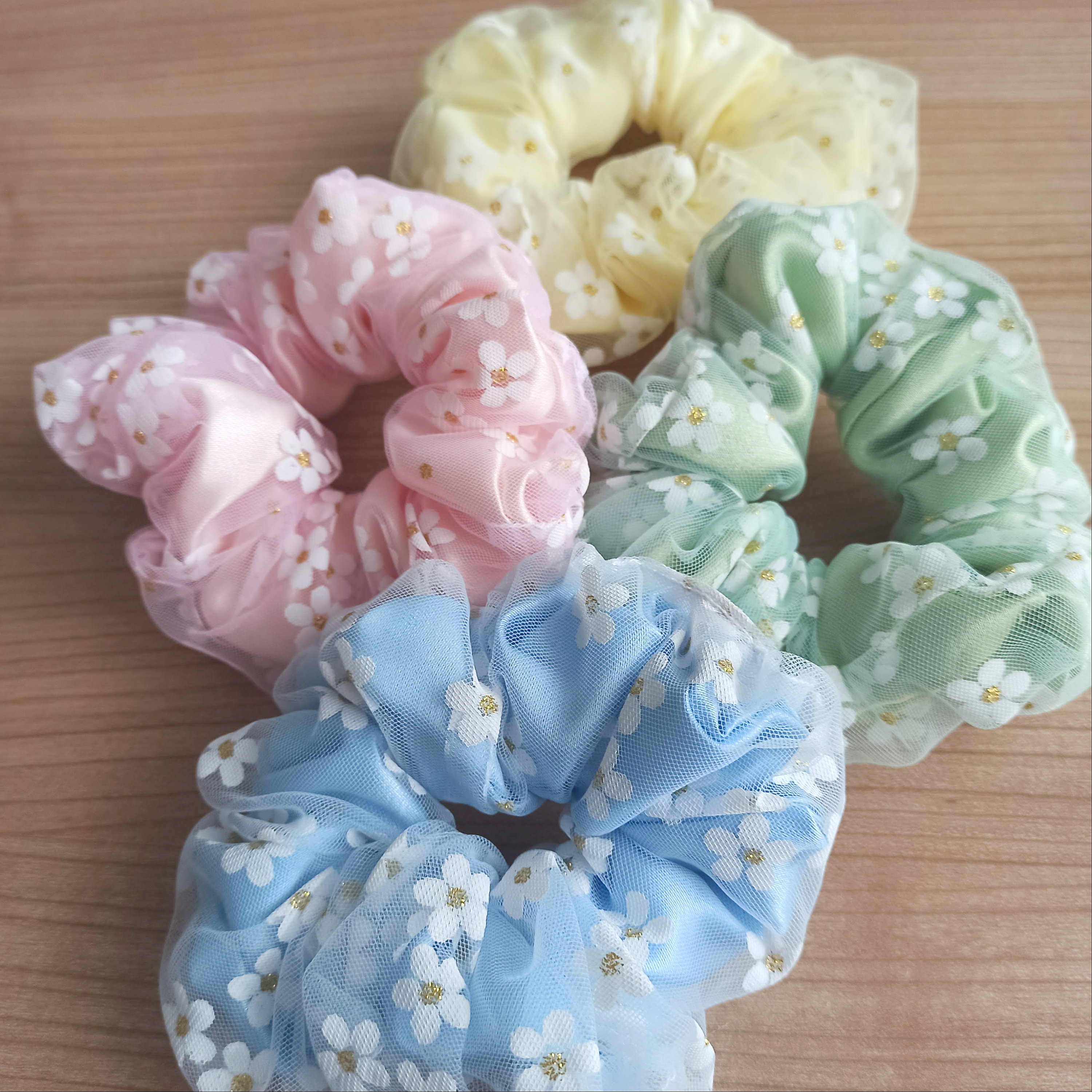 Flower Scrunchies Medium Size Satin Tulle Hair Scrunchies | Etsy