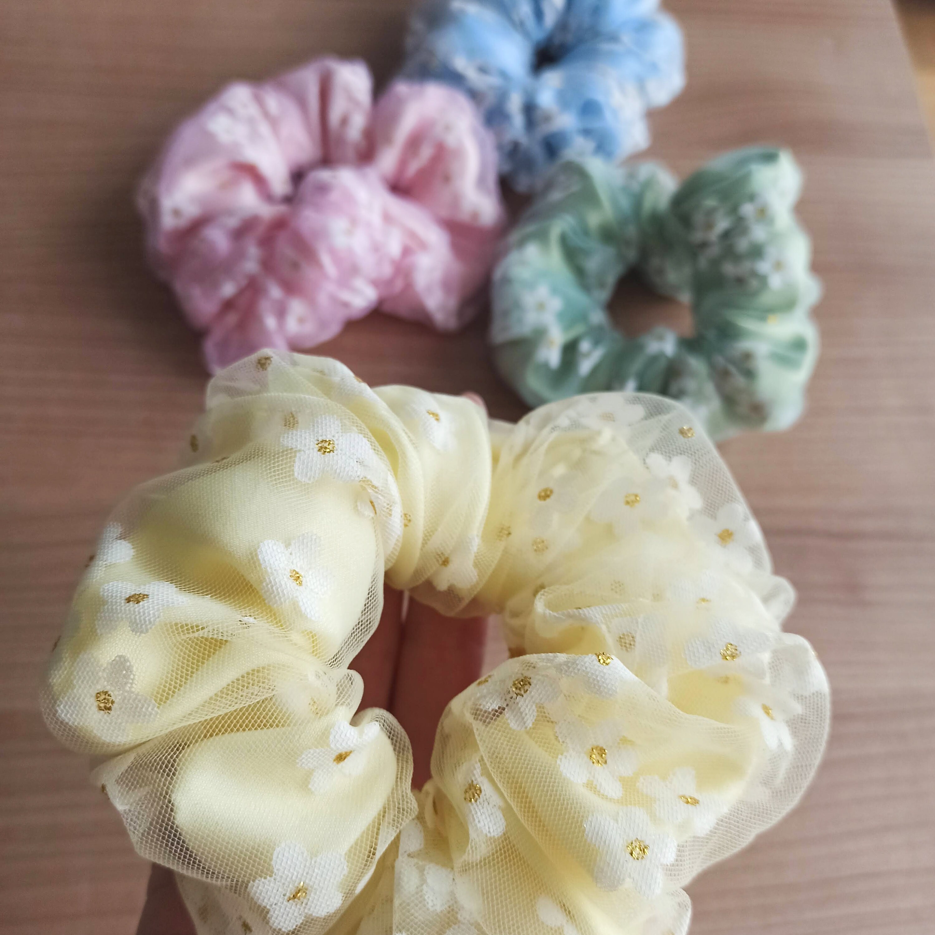 Flower Scrunchies Medium Size Satin Tulle Hair Scrunchies | Etsy