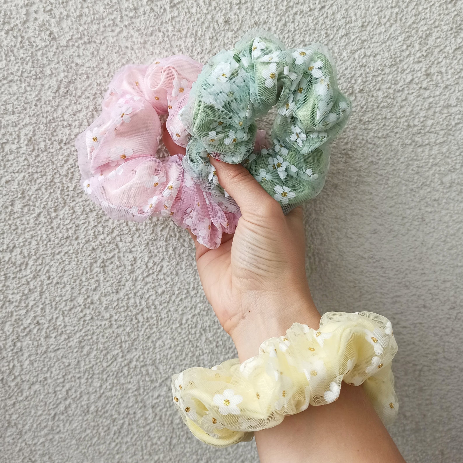 Flower Scrunchies Medium Size Satin Tulle Hair Scrunchies - Etsy