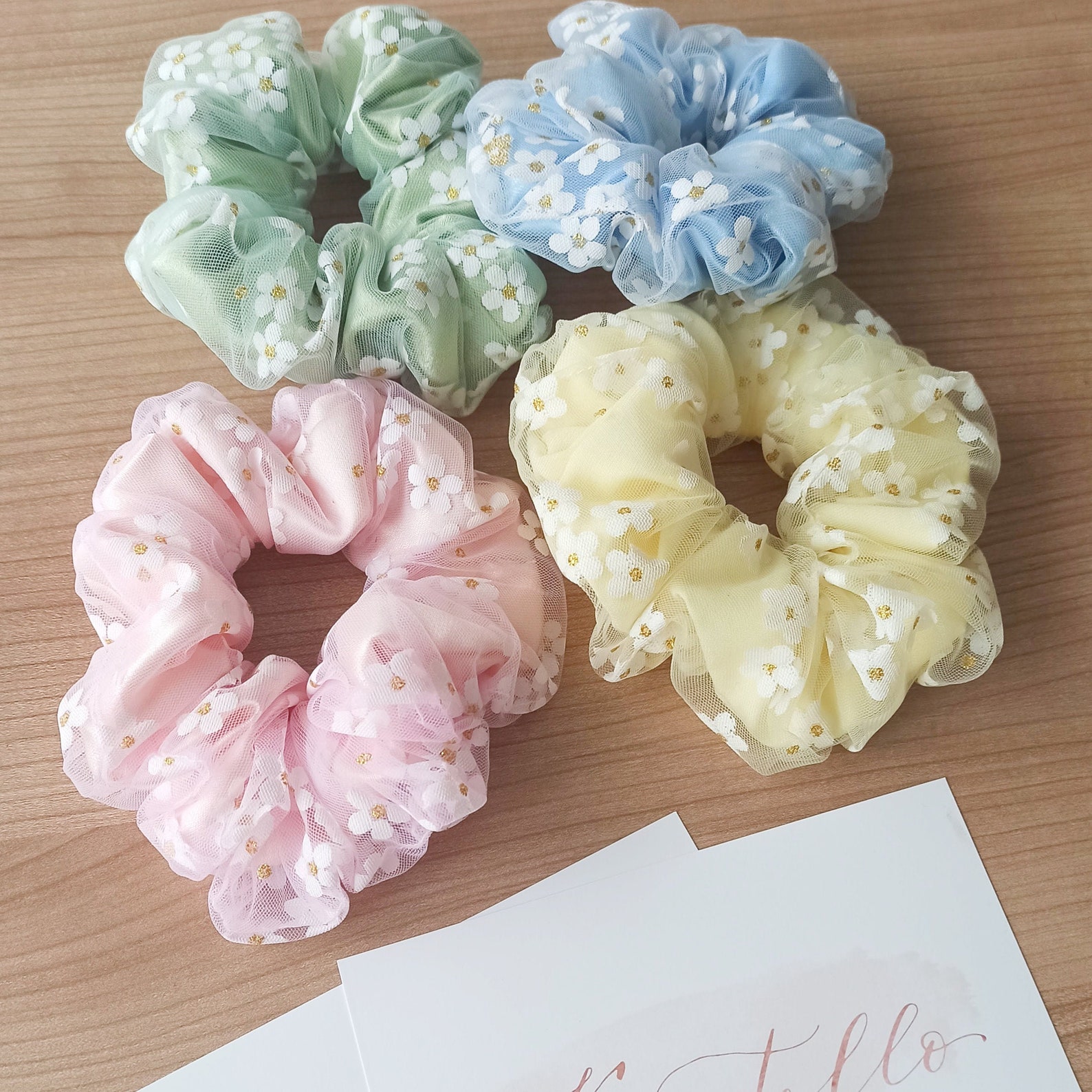 Flower Scrunchies Medium Size Satin Tulle Hair Scrunchies | Etsy