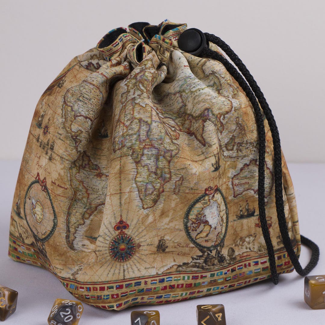 Dice Bag Old Map Large Dice Bag With Pockets Dnd Dice Bag - Etsy