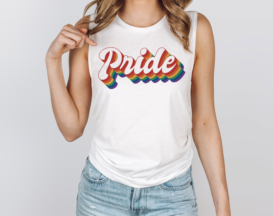 Retro Pride Muscle Tank, LGBTQ Pride Tank Top, Cute Rainbow Pride ...
